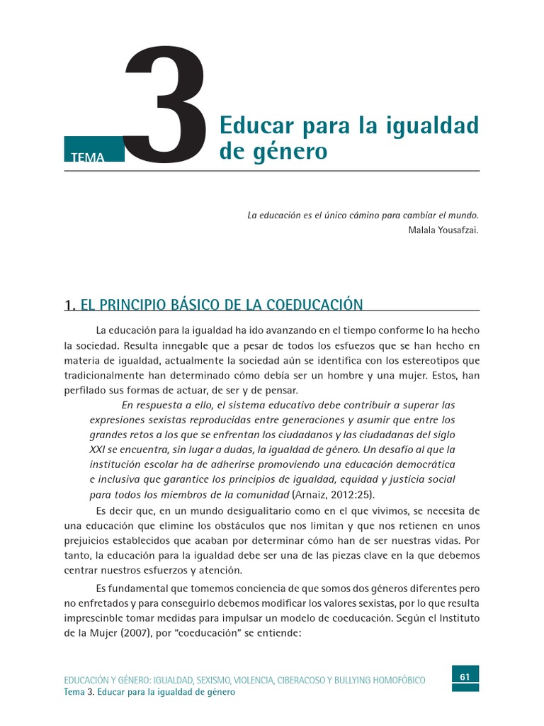 Tema 3 - Educar para La Igualdad de Género | PDF | Sexismo | Igualdad ...