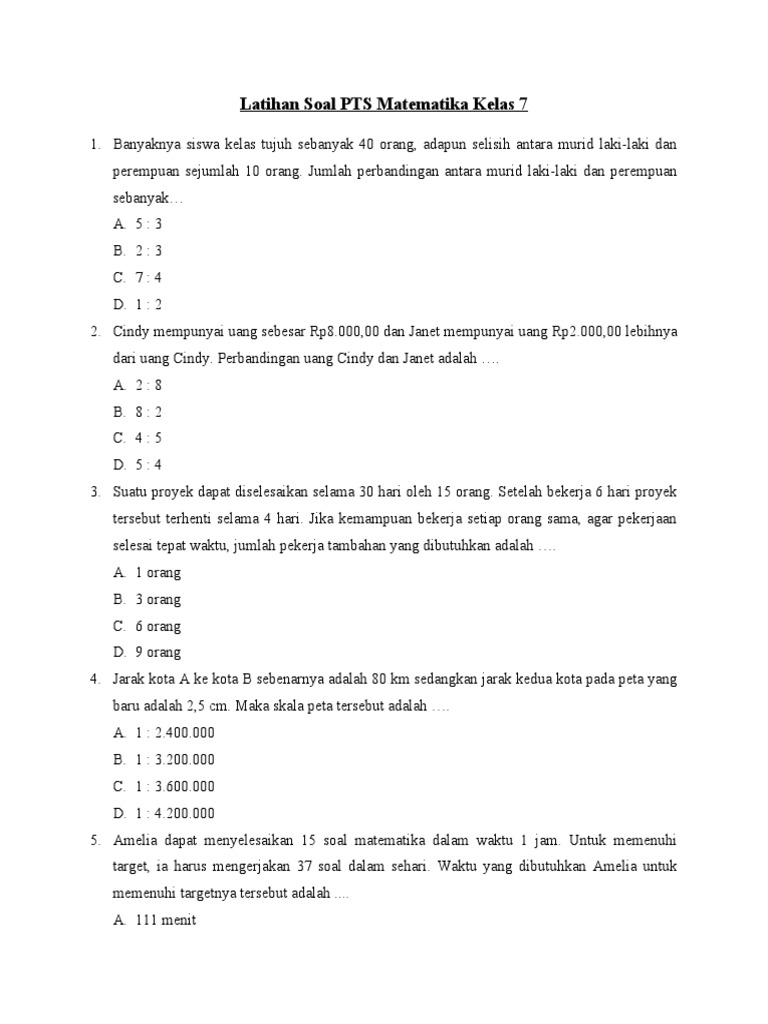 Latsol PTS MTK Kelas 7 | PDF | Metode & Bahan Ajar | Griya & Taman