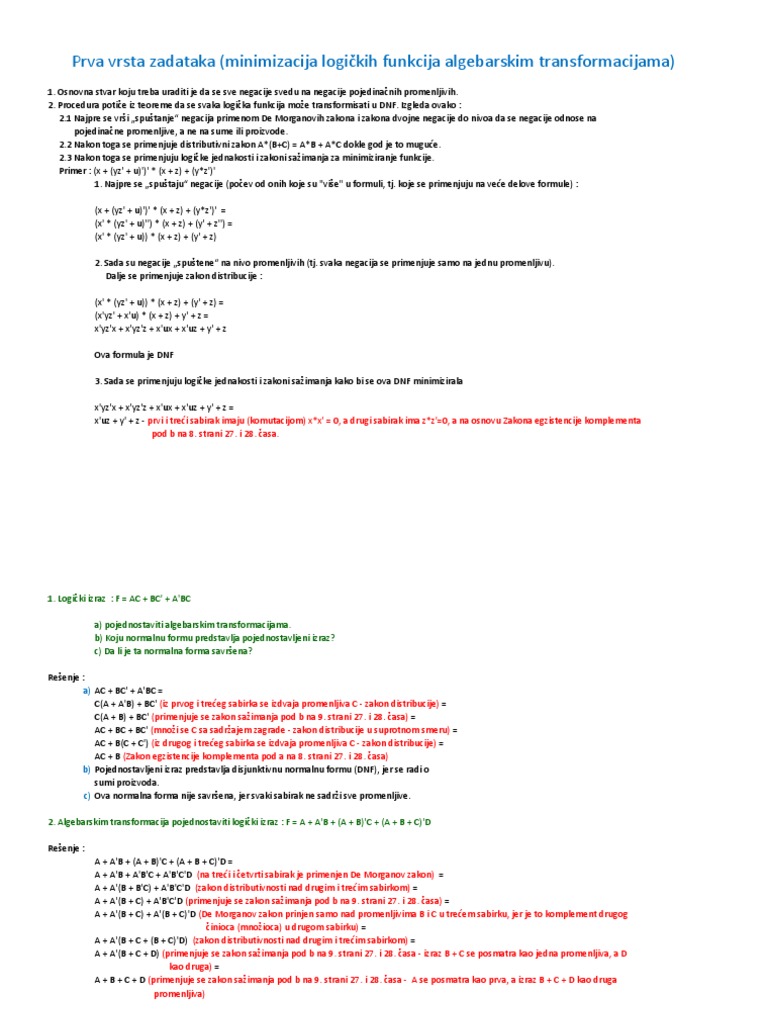 Zadaci Za Vezbu Iz Oblasti Bulova Algebra I Logicka Kola | PDF