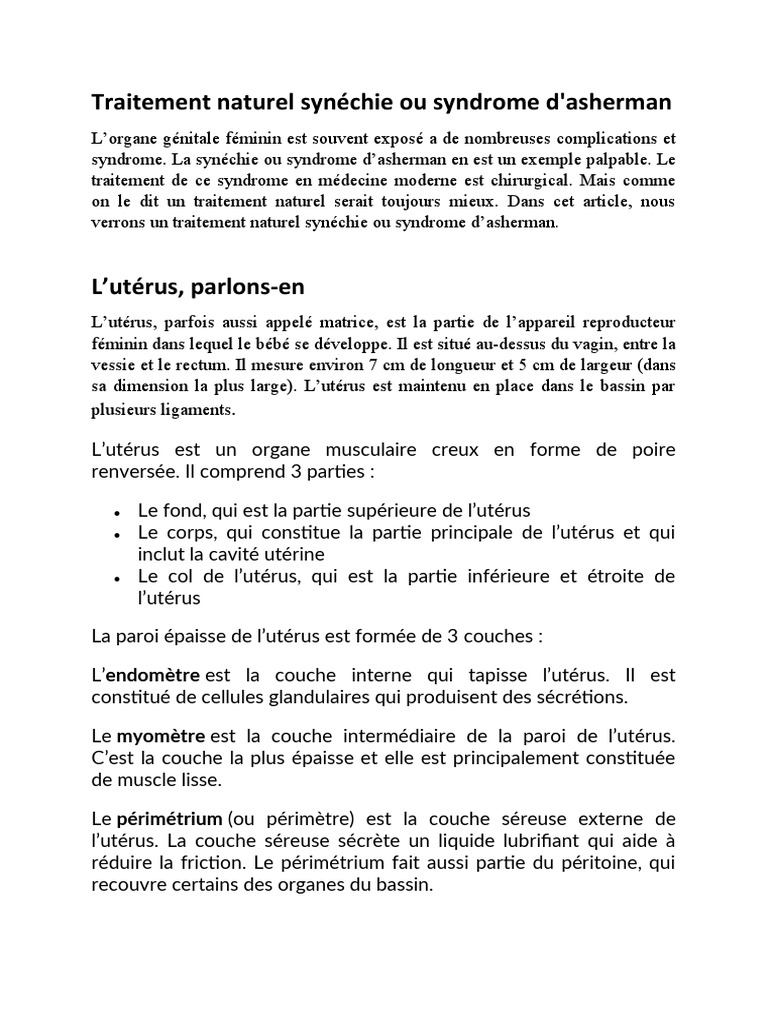 Traitement Naturel Synéchie Ou Syndrome D'asherman | Download Free PDF ...