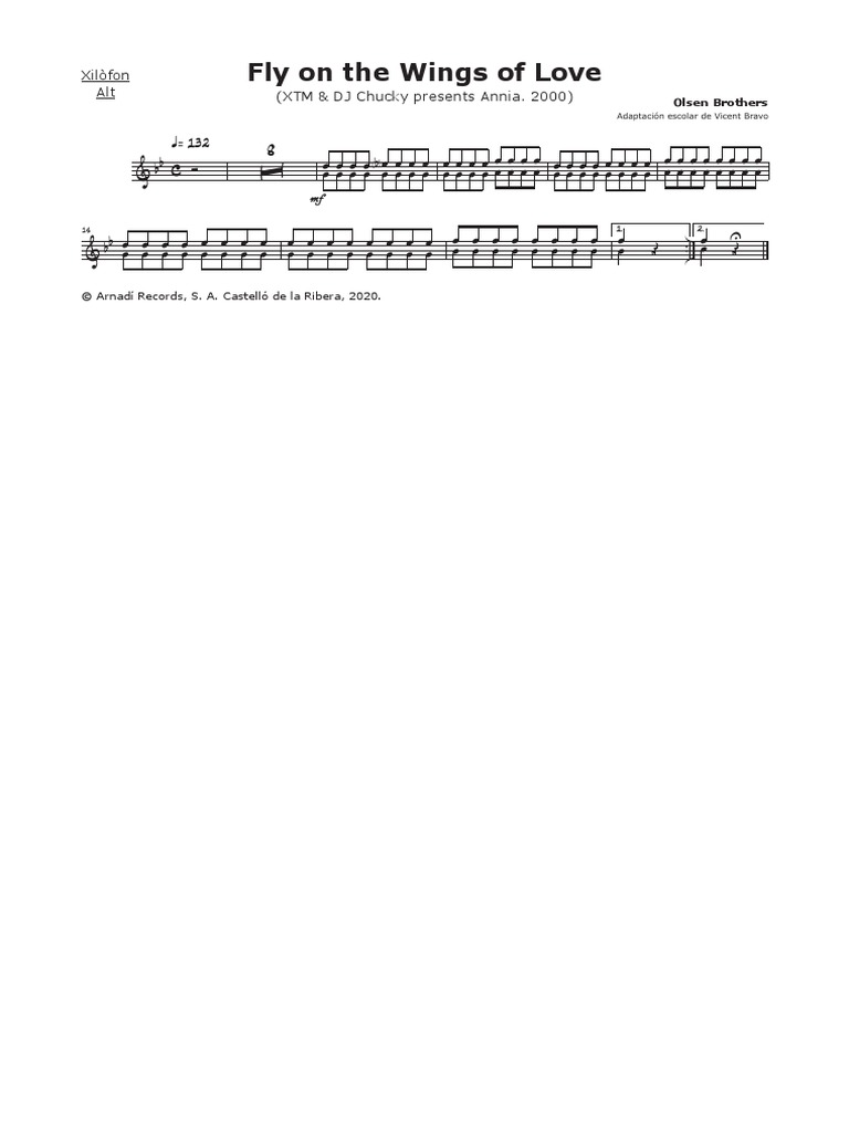 Olsen - Fly On The Wings of Love (Orff) - Xilòfon Alt | PDF