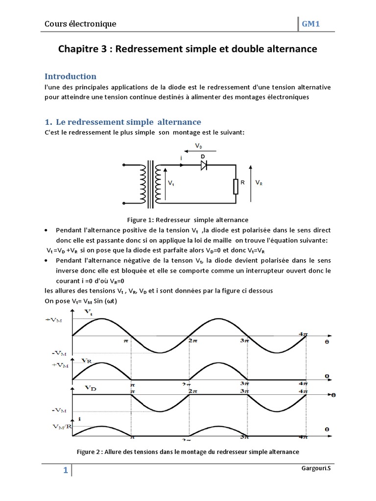 Cours Redressement Simple Et Double Alternance | PDF | Redresseur | Diode