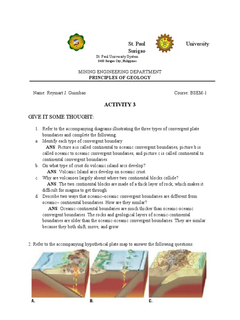 ACTIVITY-3 Principles of Geology | PDF | Plate Tectonics | Volcano