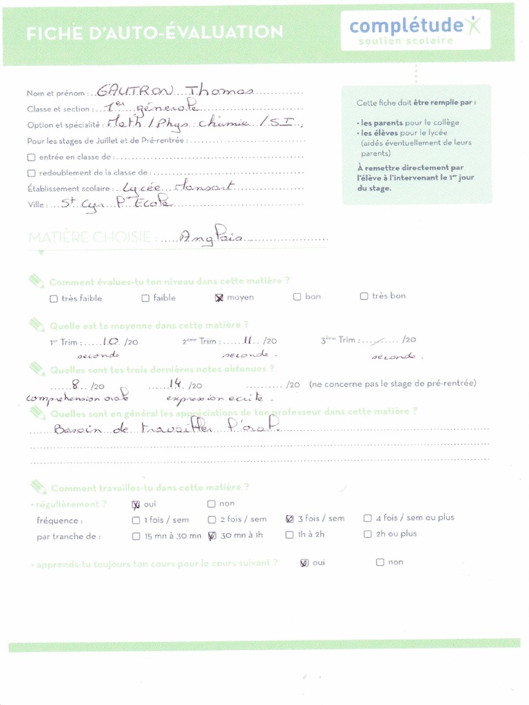 Fiche Auto Eval | PDF