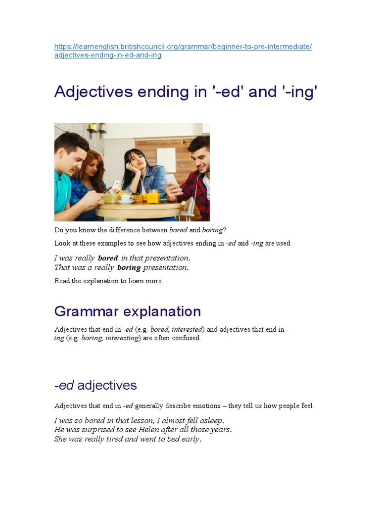 Understanding -ed and -ing Adjectives | PDF | Language Arts ...