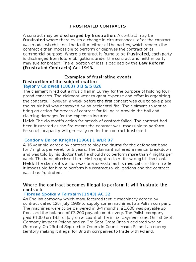 13 - Frustrated Contracts | PDF | Breach Of Contract | Damages