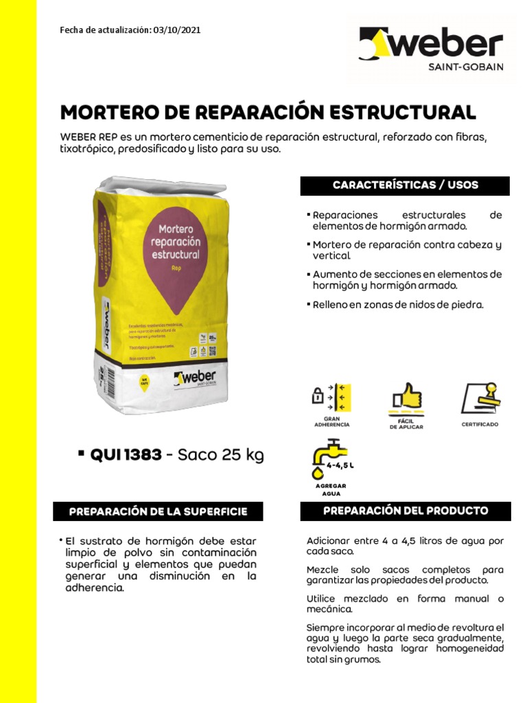 FT Qui1383 Mortero de Reparación Estructural 2021 | PDF | Negocios ...