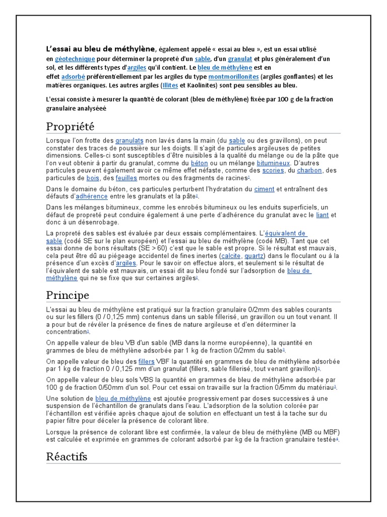 Essai au bleu de méthylène en géotechnique | PDF | Chimie | Matériaux
