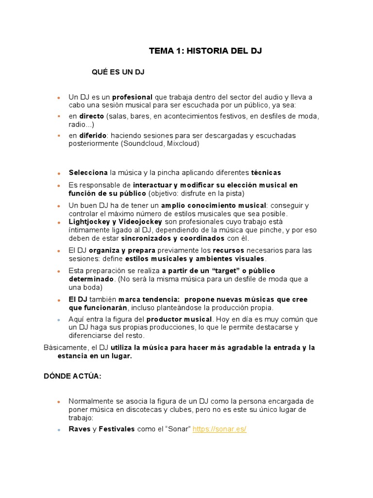 TEMA 1 - Historia Del DJ | PDF | Disc jockey | Las artes escénicas