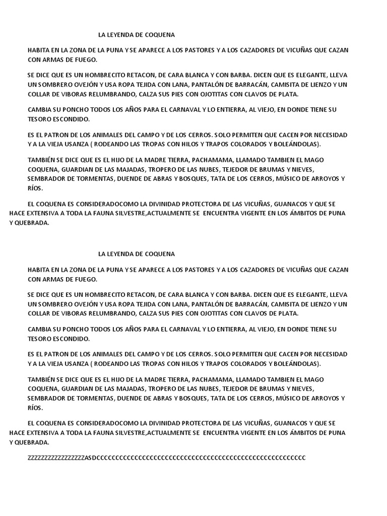 La Leyenda de Coquena | PDF | Productos para el cabello de animales