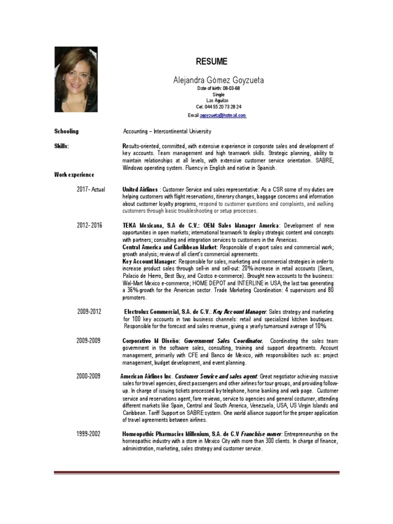 Alejandra Gomez Goyzueta Resume 2020 | PDF | Sales | Airlines