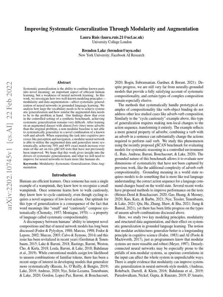 Improving Systematic Generalization Through Modularity and Augmentation - Laura Ruis Brenden ...