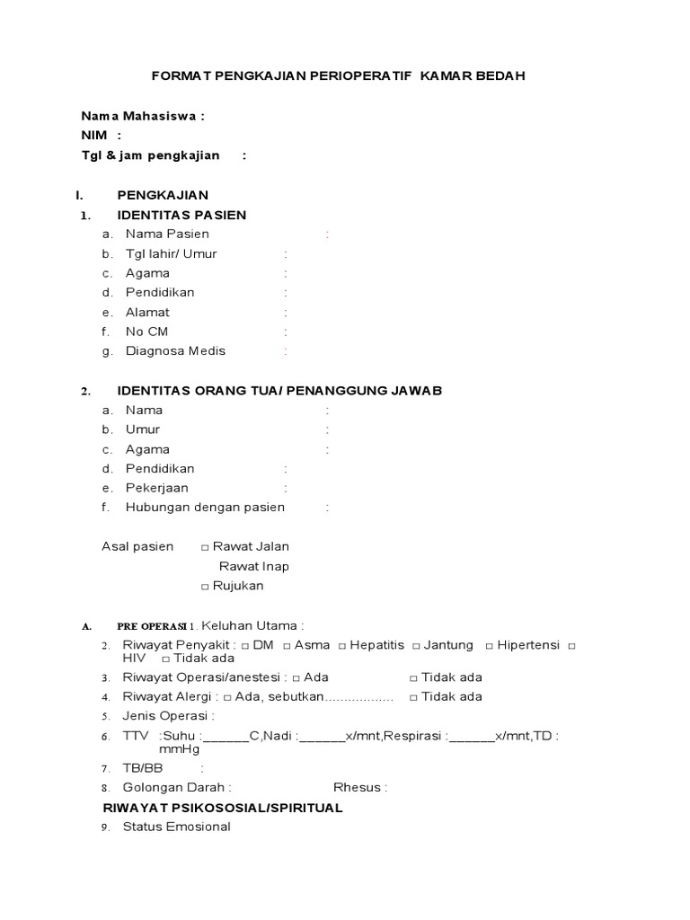 Format Pengkajian Perioperatif Kamar Bedah00 | PDF