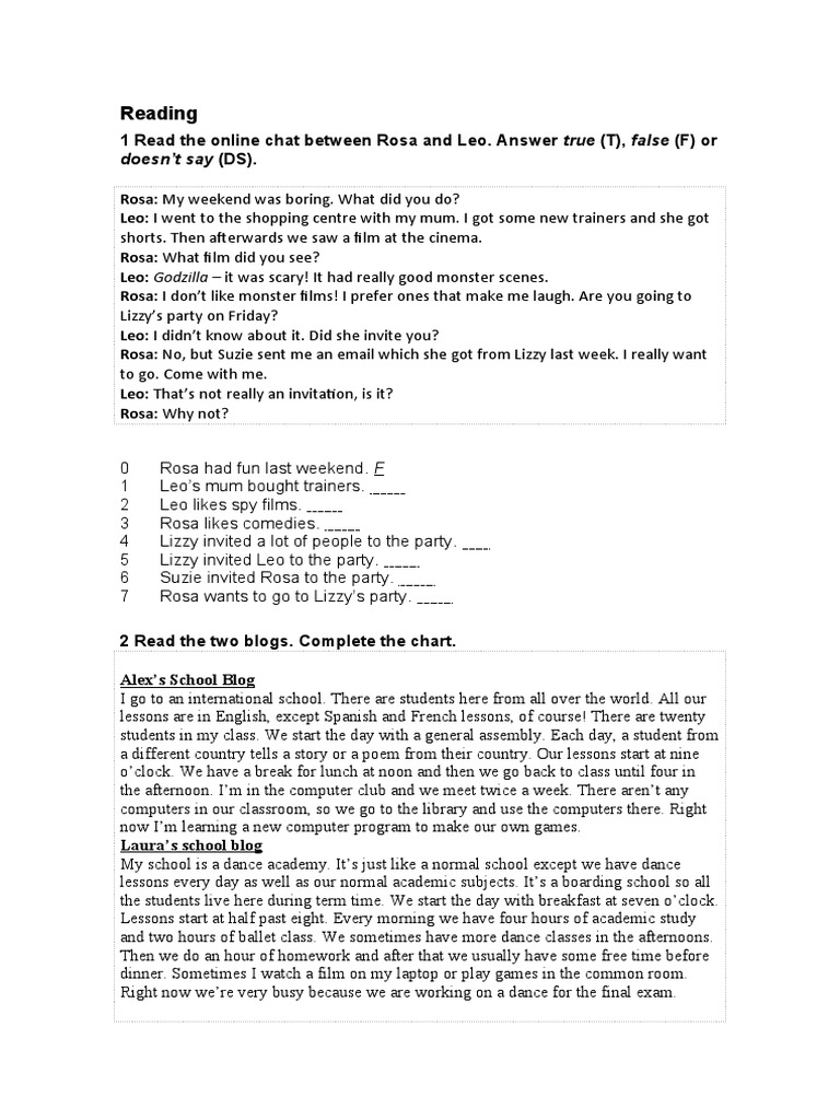 LB2 Reading, Listening and Writing | PDF | Homework