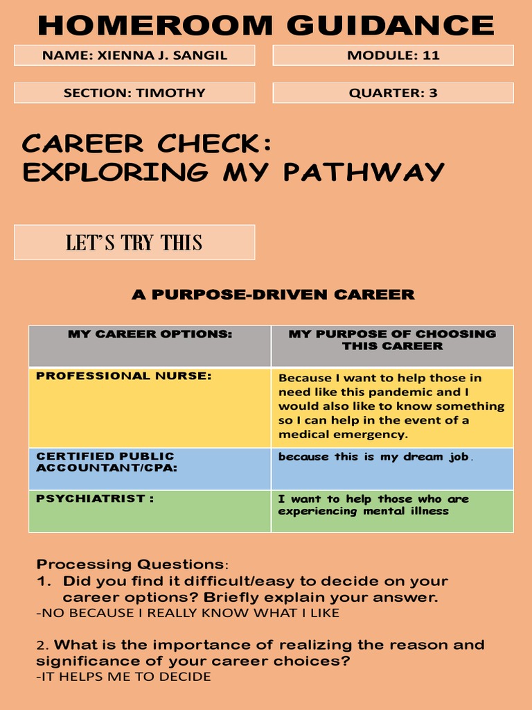 Module 11 - Career Check Exploring My Pathway | PDF | Science | Social ...