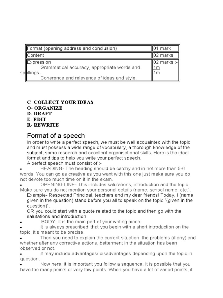 Speech Writing Format of CLASS XI | PDF | Hygiene | Sanitation