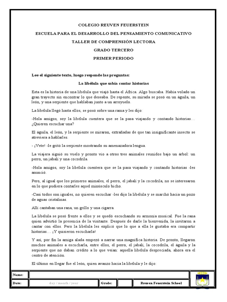 Taller de Comprensión Lectora 3° Grado | PDF | Ficción general