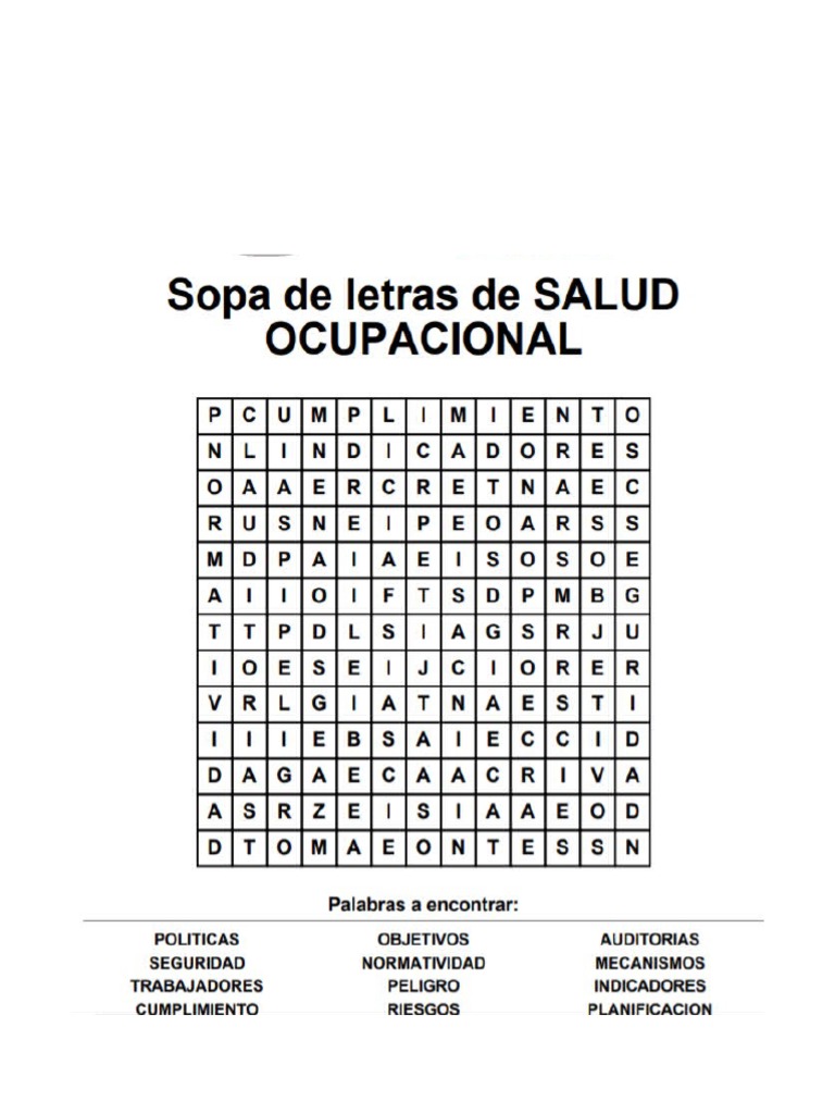 Sopa de Letras Salud Ocupacional | PDF