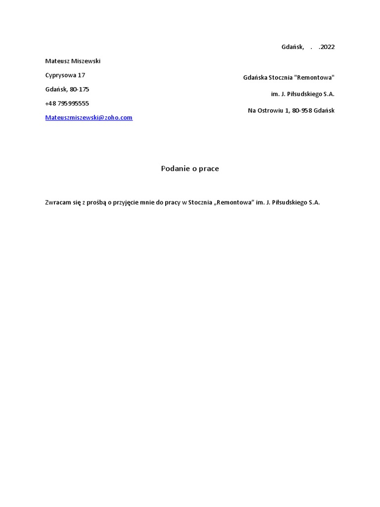 Podanie o Prace | PDF