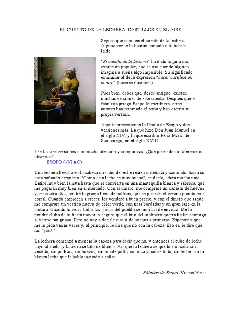 El Cuento De La Lechera Pdf