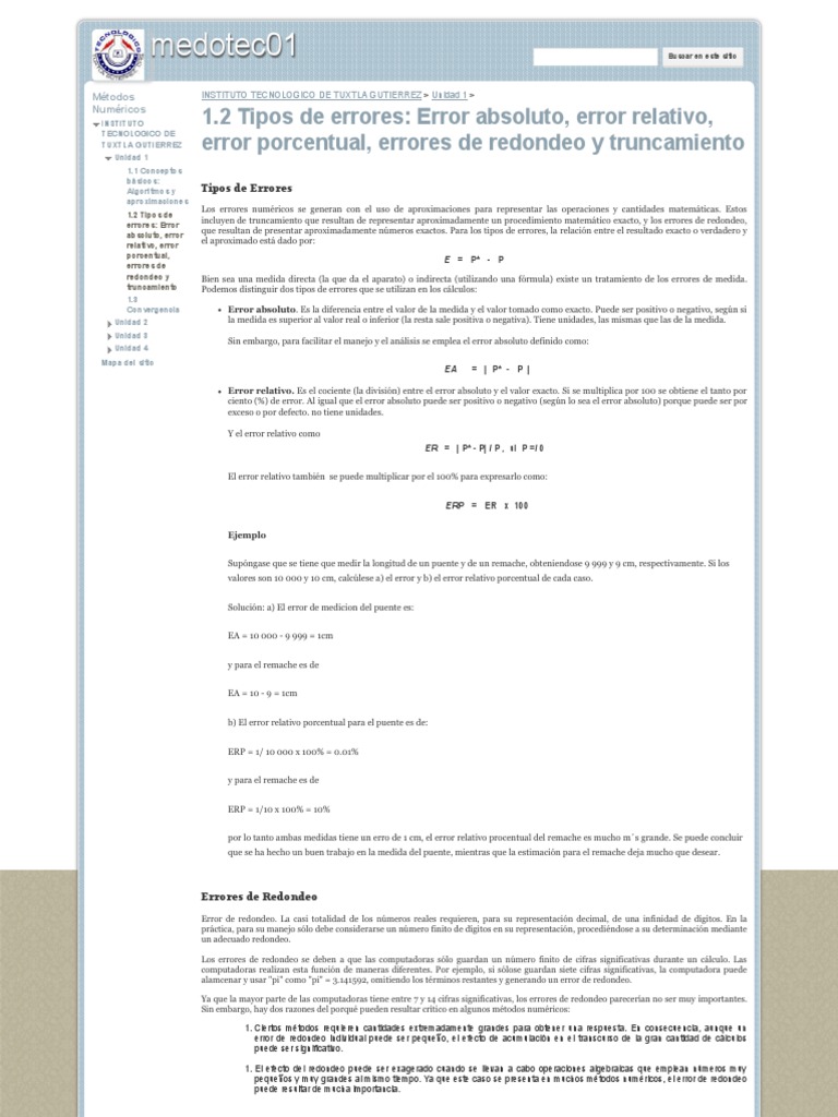 1.2 Tipos de Errores - Error Absoluto, Error Relativo, Error Porcentual ...