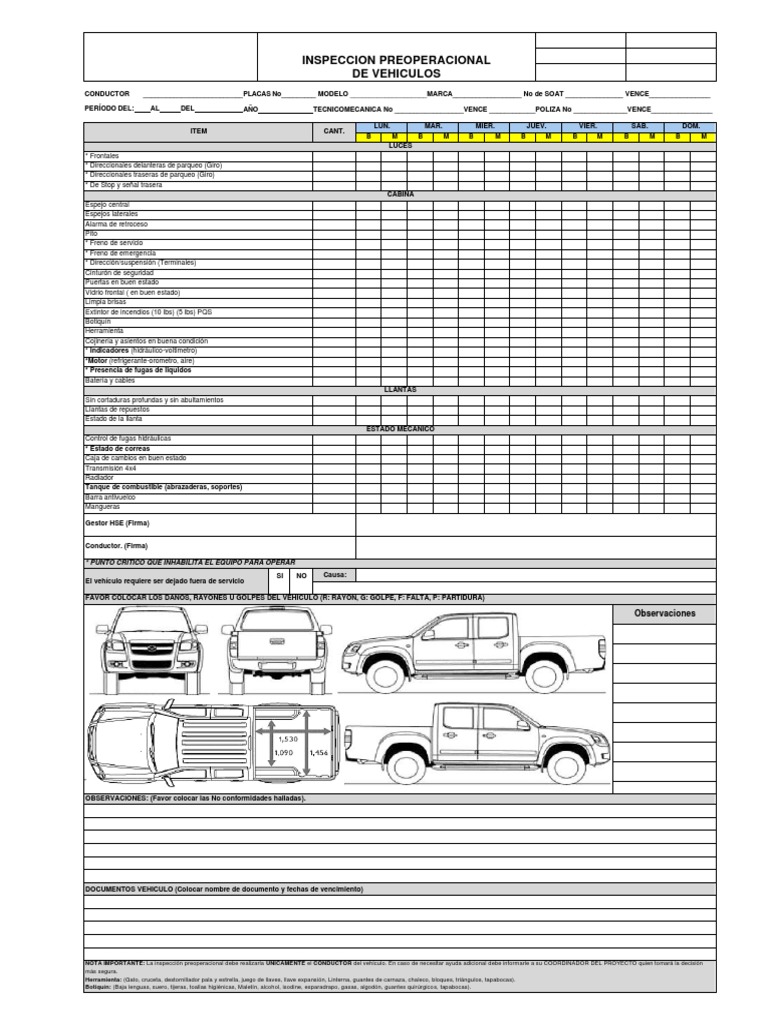 Formato Inspección | PDF | Tecnología de vehículos | Estilos de carrocería