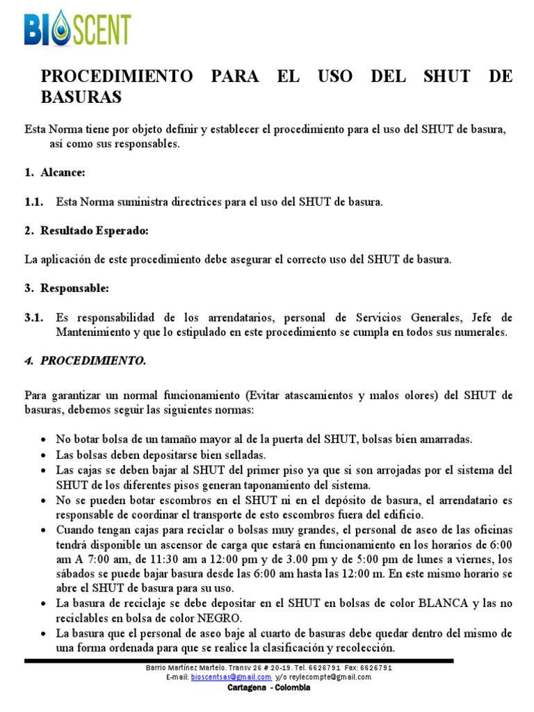 Programa de Mantenimiento de Shuts de Basura - Bioscent | PDF ...