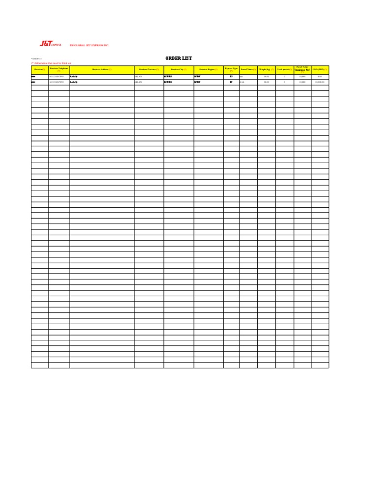 Order List: PH Global Jet Express Inc | PDF