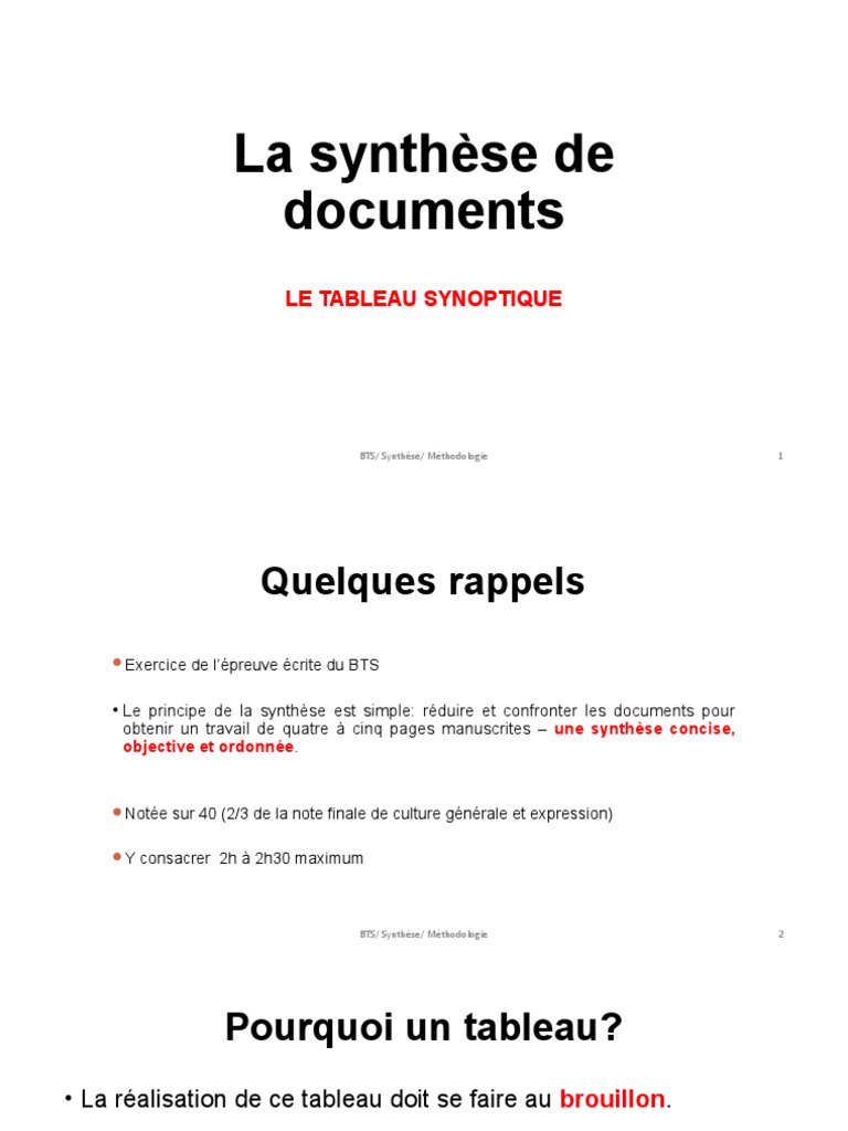 Méthodologie du Tableau Synoptique BTS | PDF | Évolution de carrière