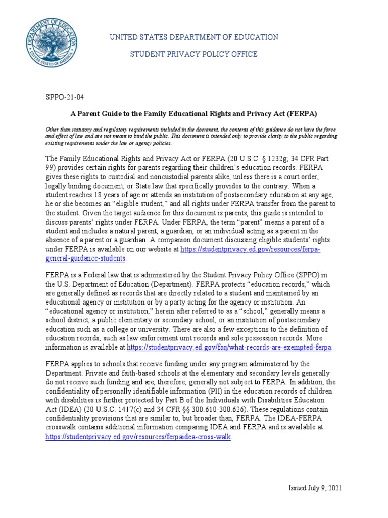 A Parent Guide To Ferpa - 508 | Download Free PDF | Individualized ...