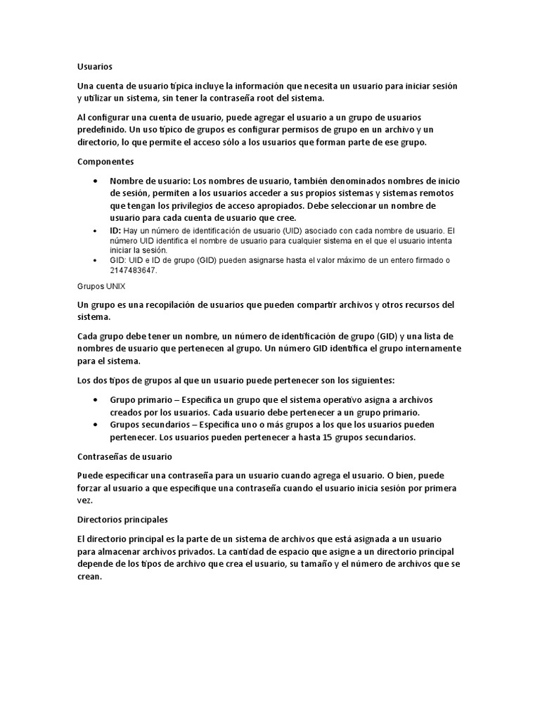 Usuarios y Grupos en UNIX | PDF Usuarios y Grupos en UNIX | PDF