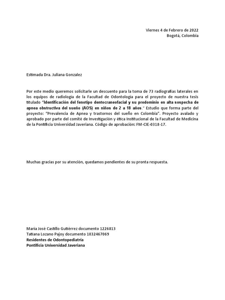 Carta Solicitud de Descuento | PDF