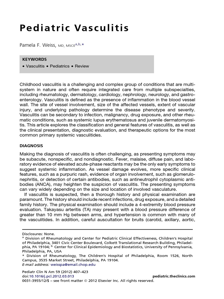 Pediatric Vasculitis | PDF | Diseases And Disorders | Immunology