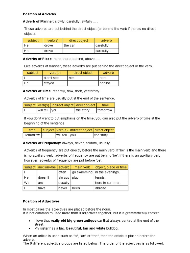 Adverbs, Adjectives, Genitive Teorie | PDF | Adjective | Verb