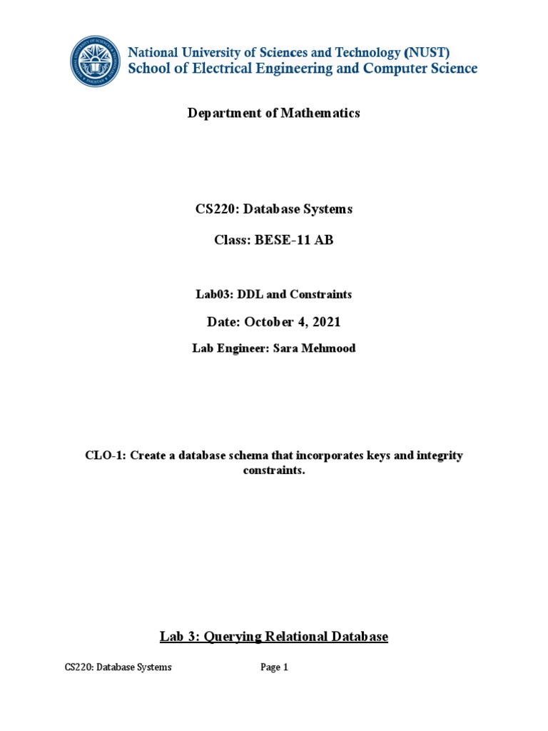 Database Lab 3 Pdf Sql Computing