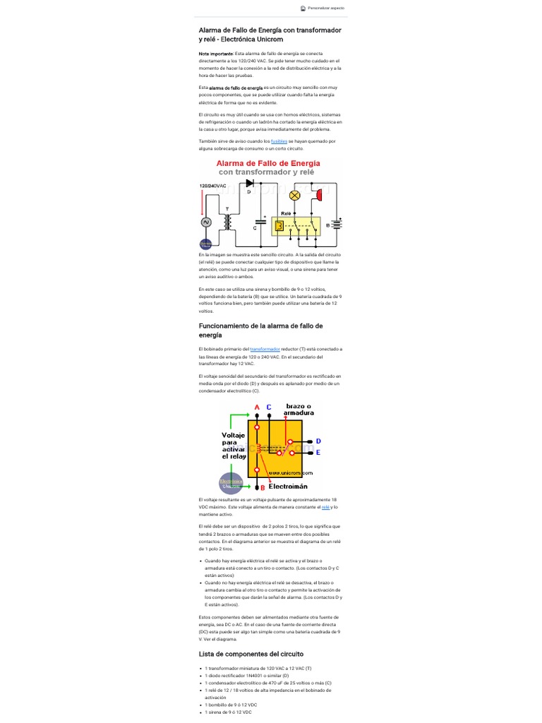 Alarma de Fallo de Energía Con Transformador y Relé | PDF | Relé ...
