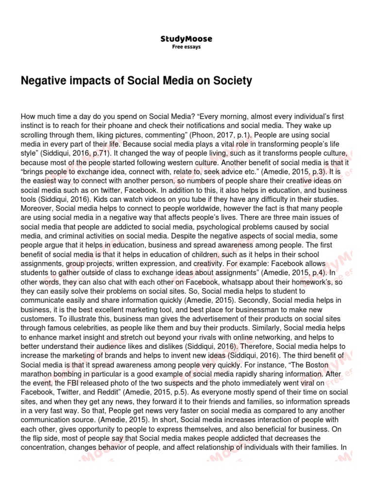 Negative Impacts of Social Media On Society | PDF | Popular Culture ...