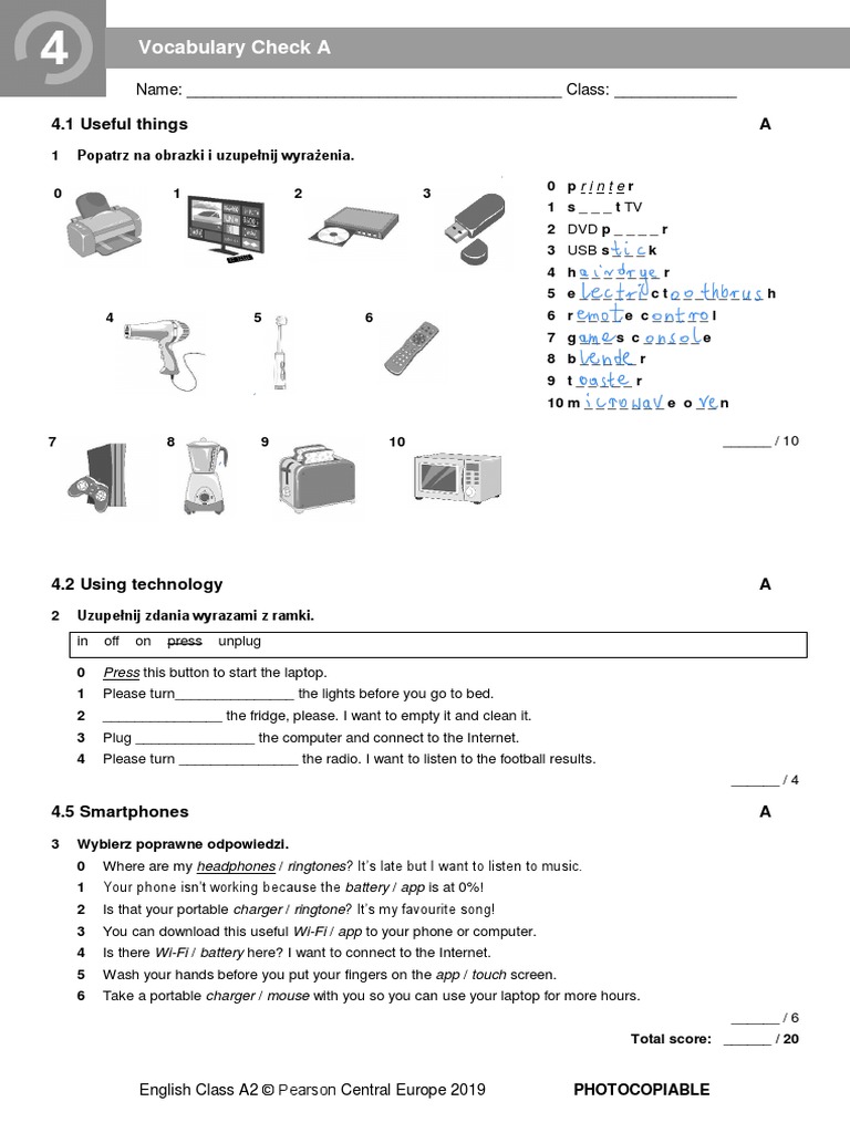 EC - A2 - Tests - Vocabulary Check 4A | PDF | Laptop | Computer Hardware