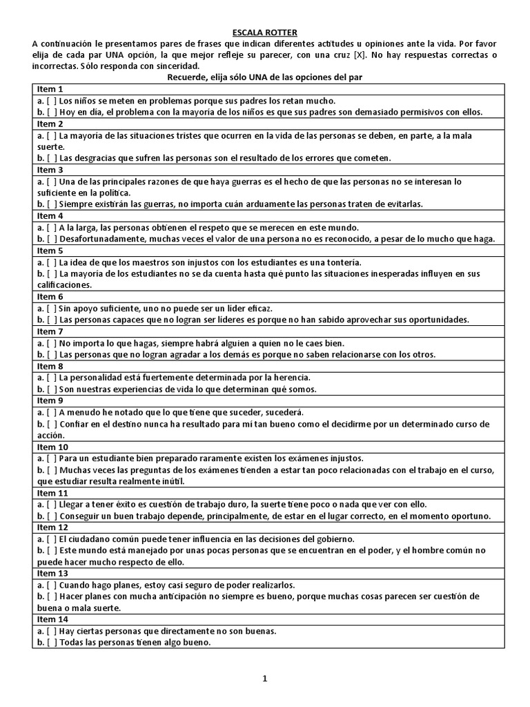 Escala de Locus de Control de Rotter | PDF