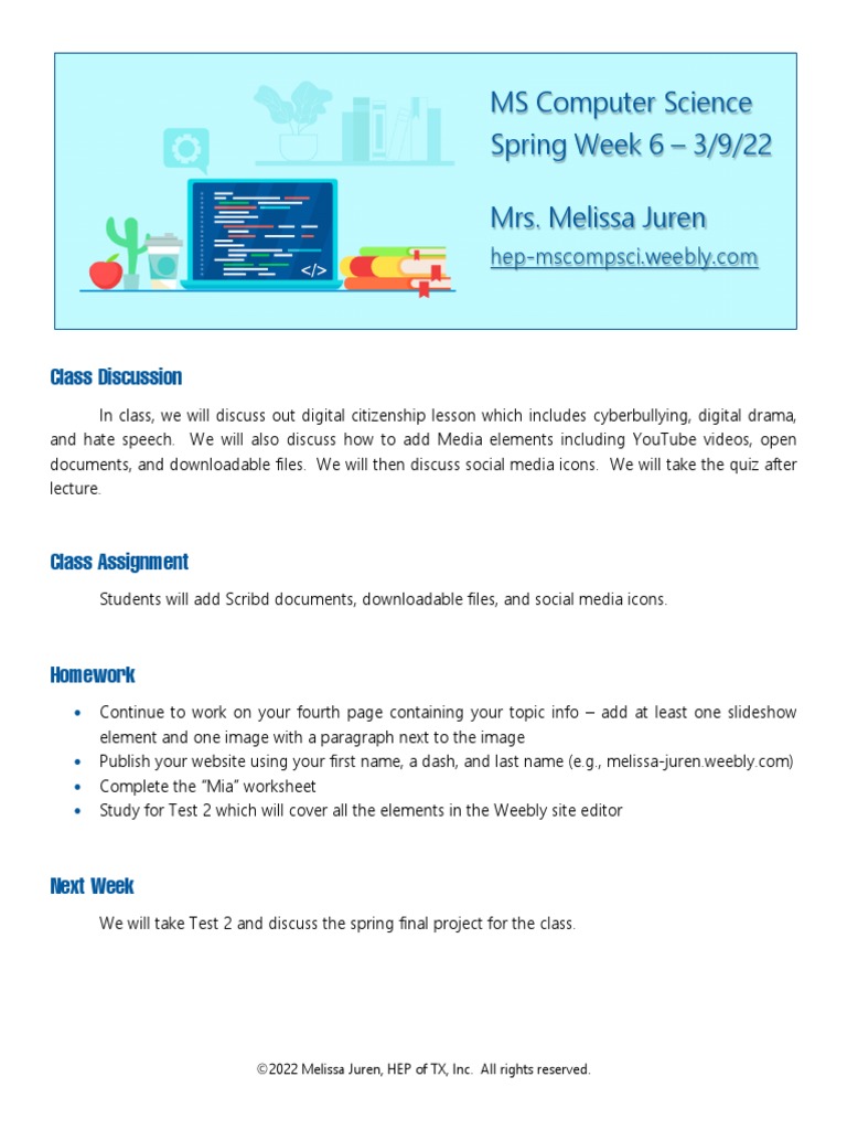 Middle School Computer Science - Spring Week 6 | PDF