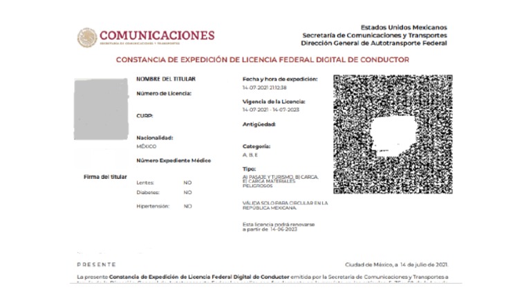7 Ejemplo Licencia Digital SCT | PDF