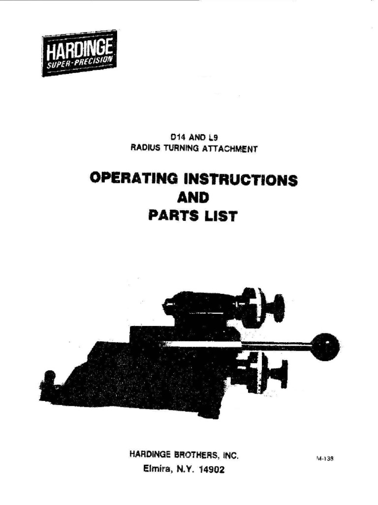 Hardinge D14 and L9 Radius Turning Attachment | PDF