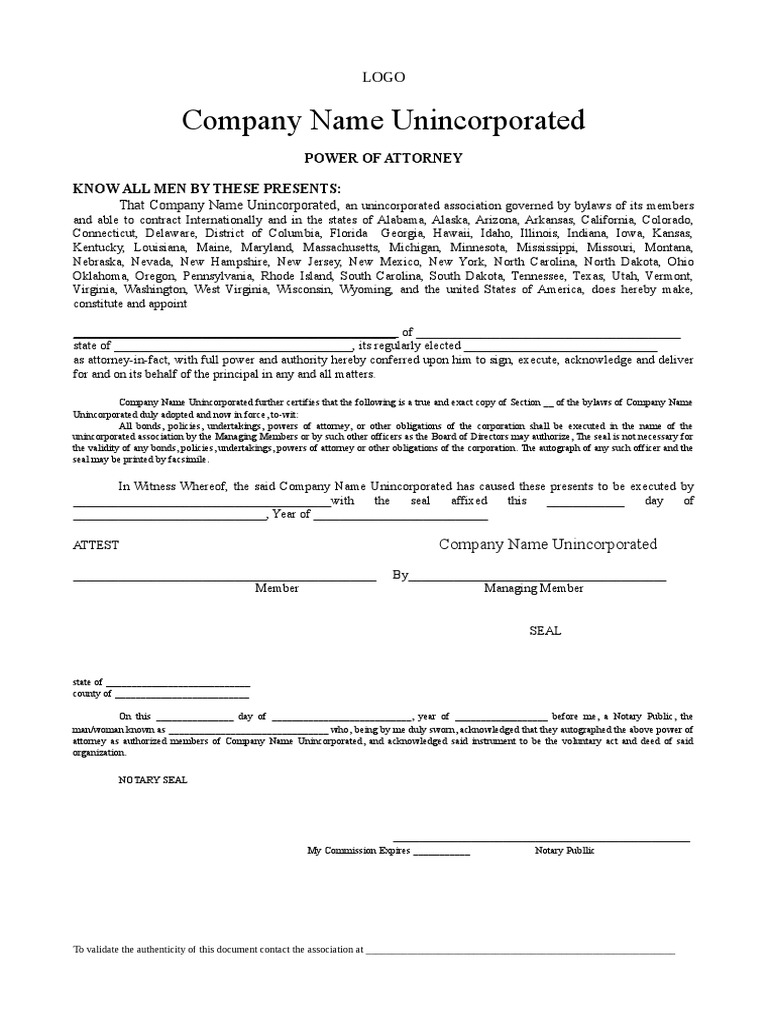 Power of Attorney Template | PDF | Notary Public | Common Law