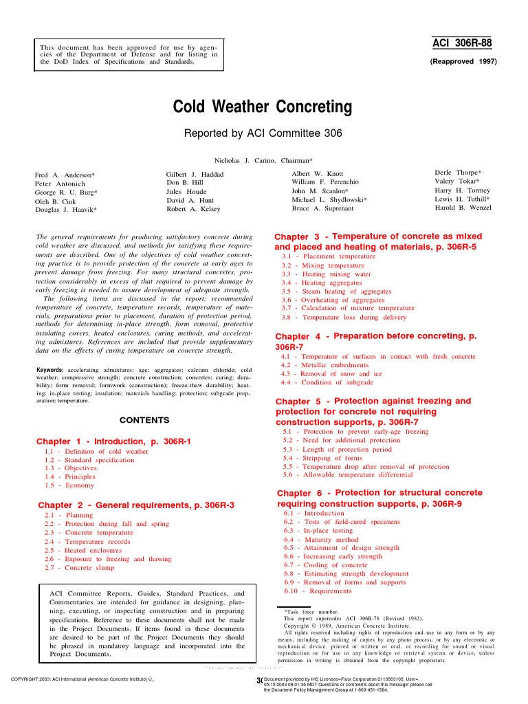 Cold Weather Concreting: Reported by ACI Committee 306 | PDF | Concrete ...