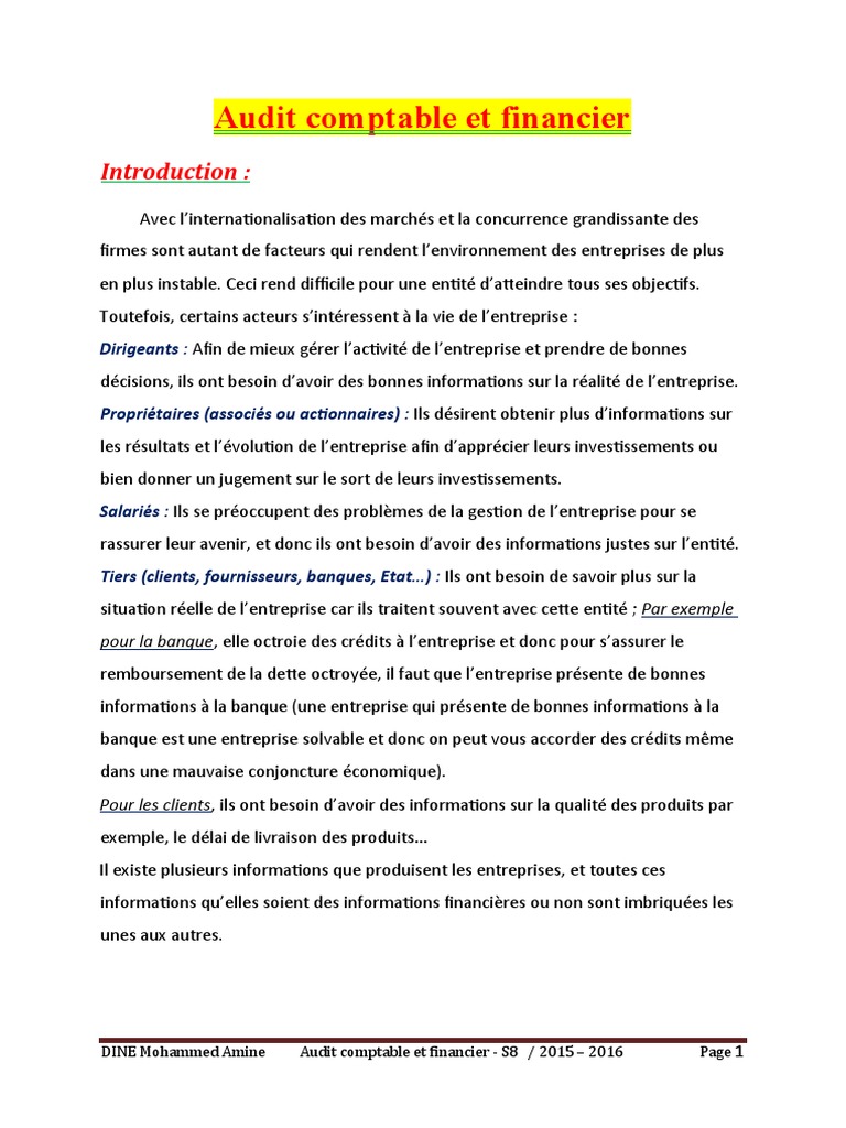 Audit Comptable Et Financier | PDF | Audit | Audit financier