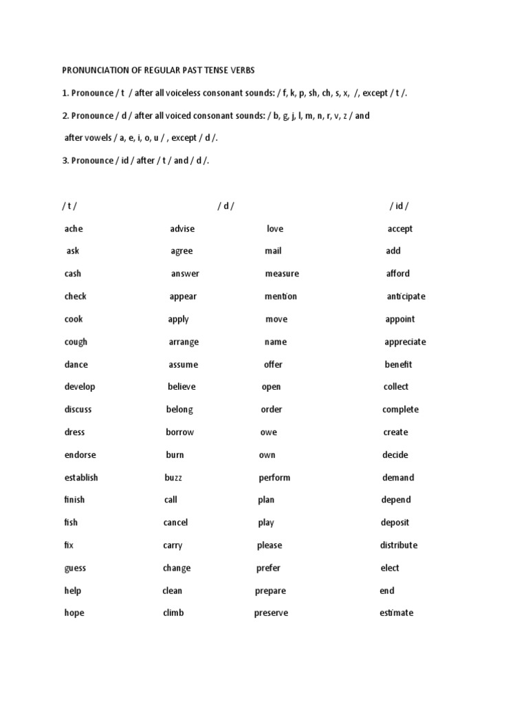 Pronunciation of Regular Past Tense Verbs | PDF | Phonetics | Human ...