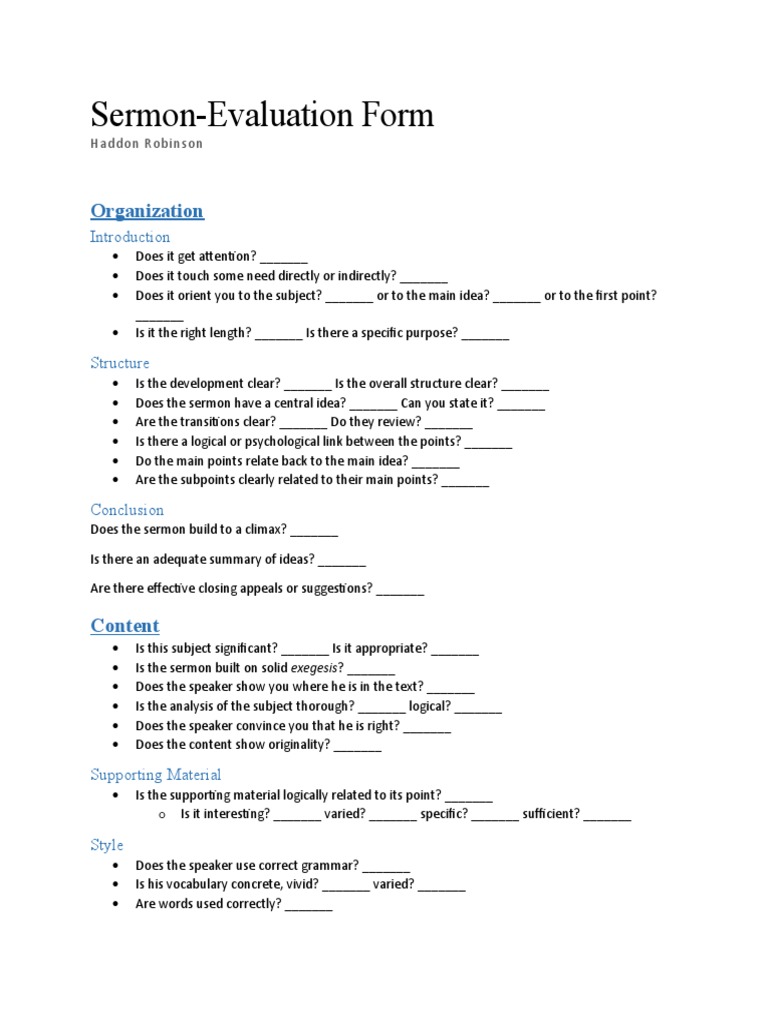Sermon Evaluation Form | PDF | Cognitive Science | Cognition