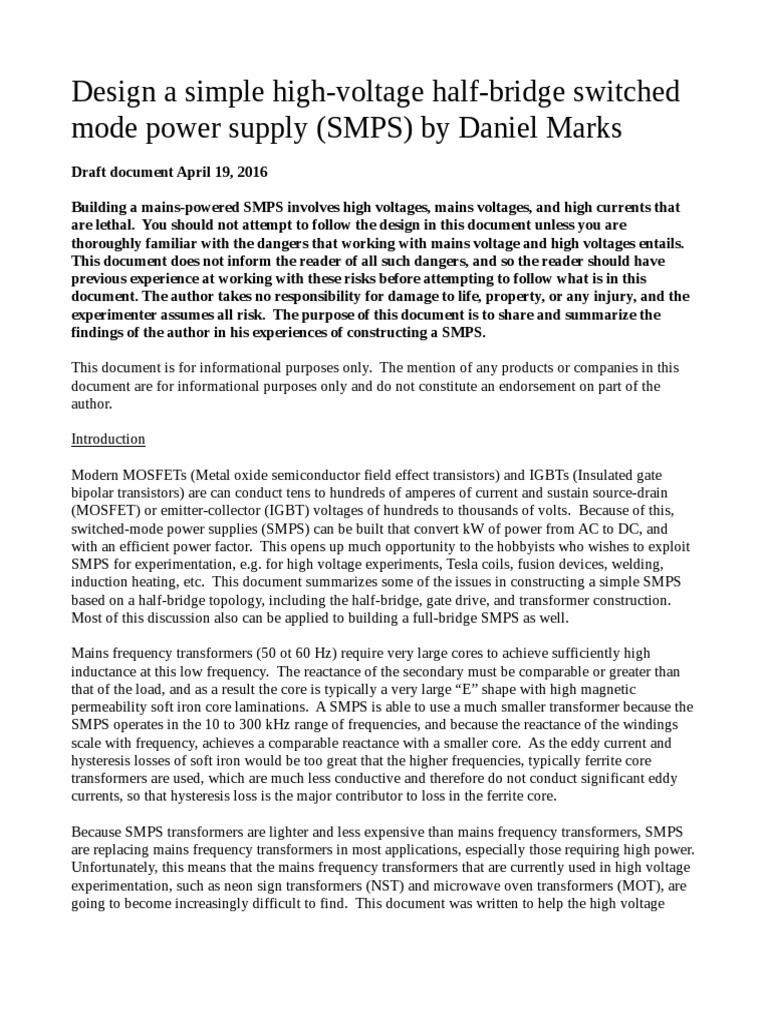 Design A Simple High-Voltage Half-Bridge Switched Mode Power Supply ...