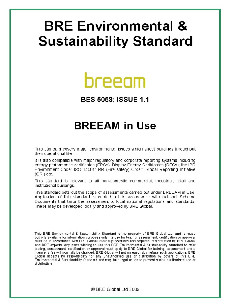 BRE Environmental & Sustainability Standard: Breeam in Use | PDF ...