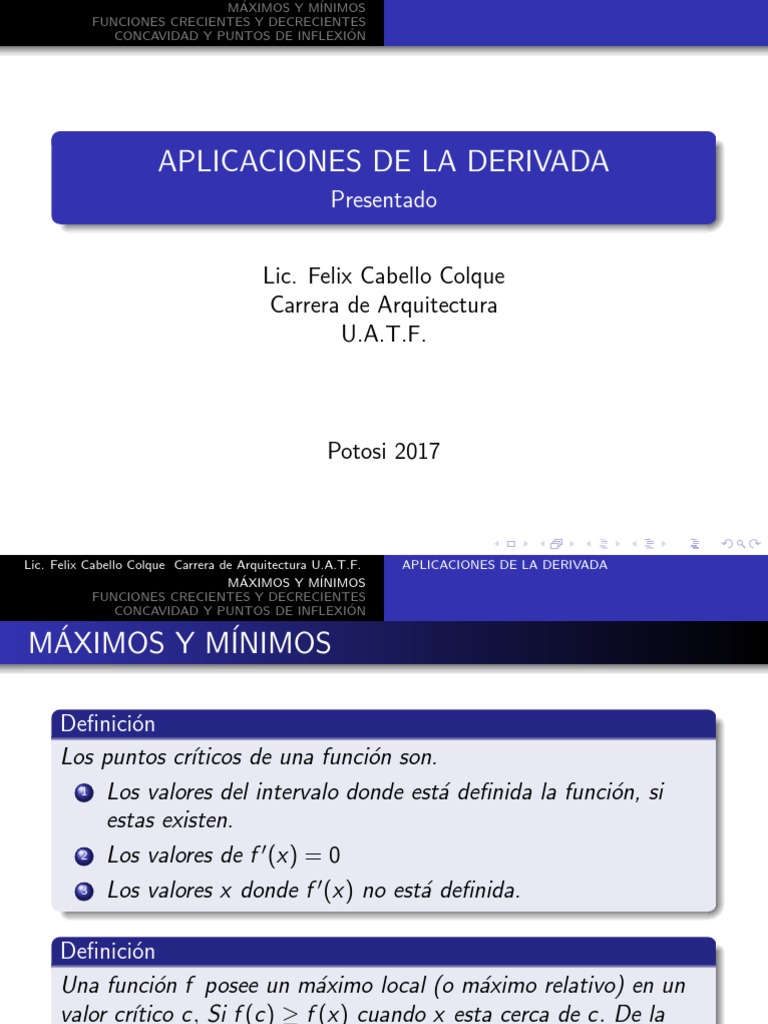 Aplicaciones de La Derivada | PDF | Derivado | Máximos y mínimos